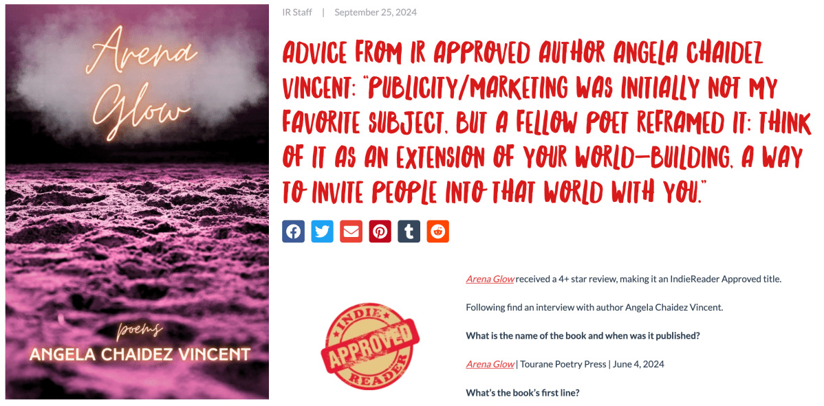 New Interview with IndieReader on Arena Glow and Publishing – Angela Chaidez Vincent
